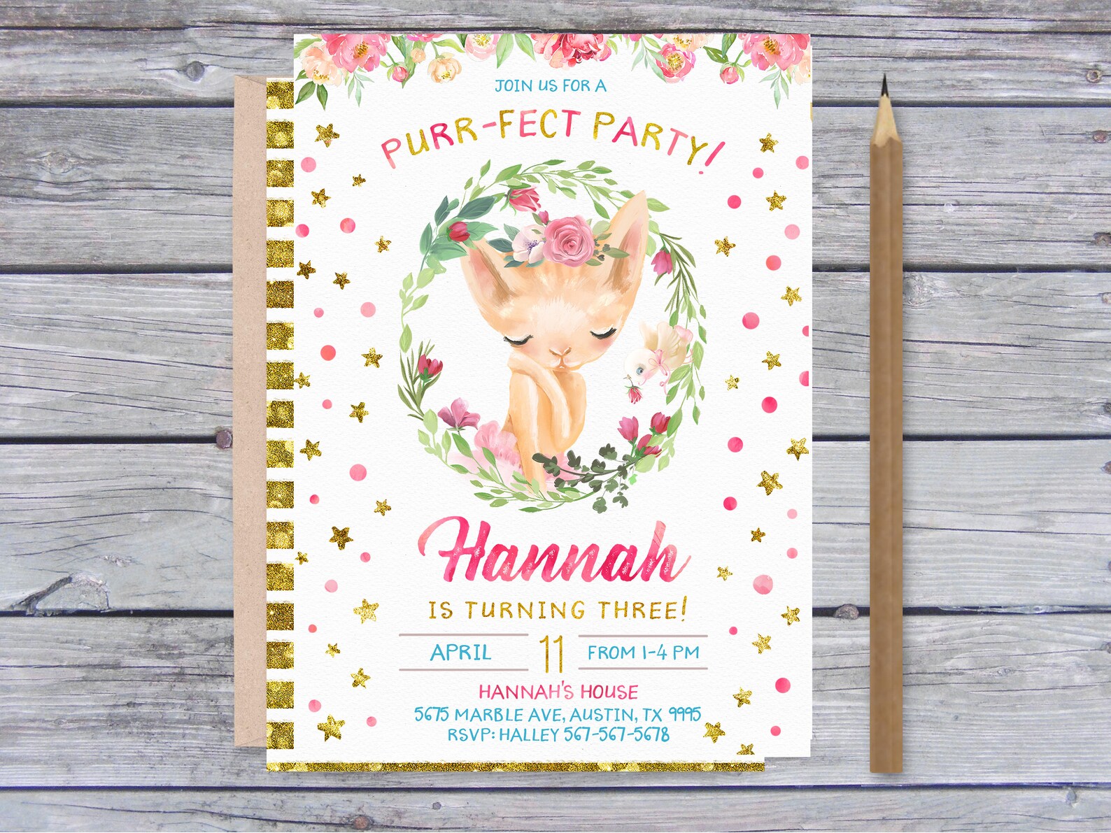 Kitten Birthday Invitation Kitten Party Invitations Cat | Etsy