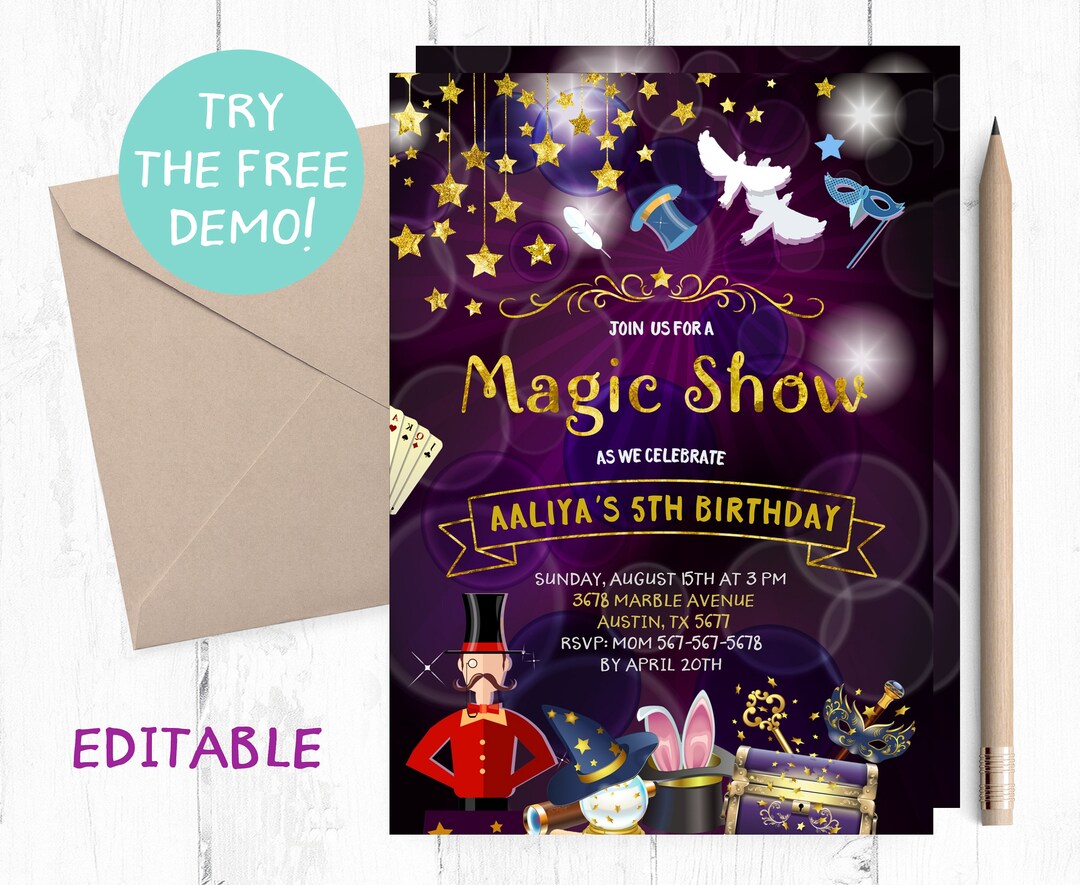 Magic Show Birthday Invitations, Magic Birthday Party, Magic Party ...