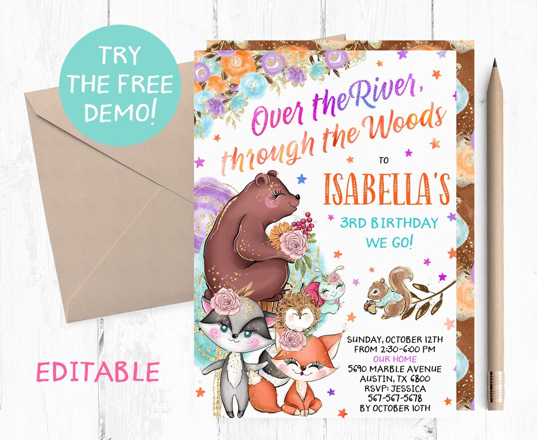 Editable Fall Woodland Animals Invitation (5x7 Inches) - Etsy