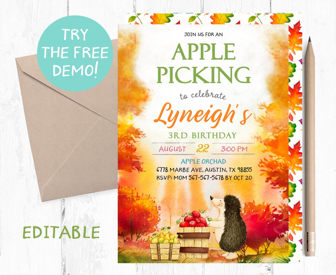 Apple Picking Invitation, Apple Birthday Invitations, Apple Orchard ...