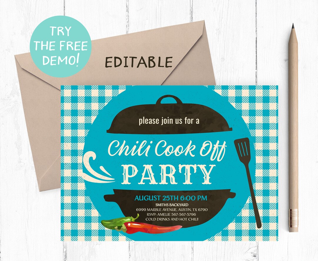 Editable Chili Cook off Party Invitation Template (5x7 Inch) - Etsy