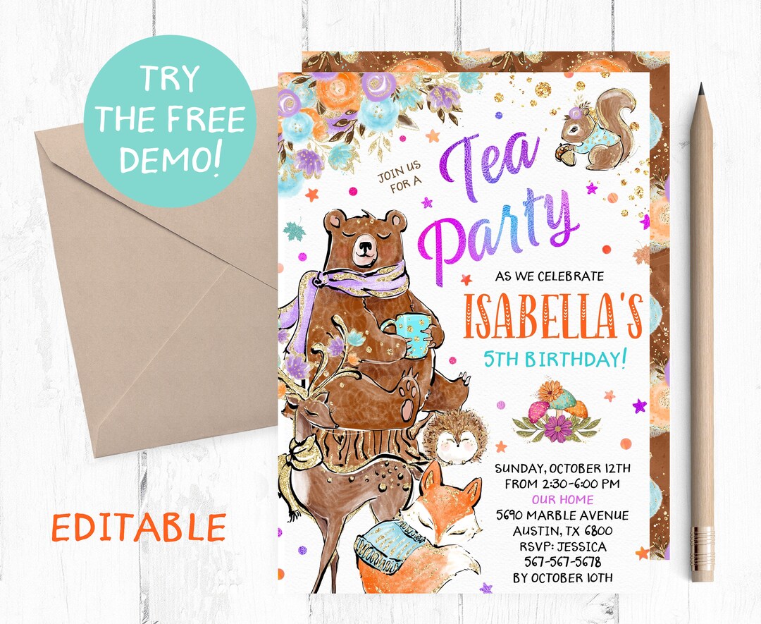 Editable Fall Tea Party Invitation, Fall Tea Party Template, Fall ...