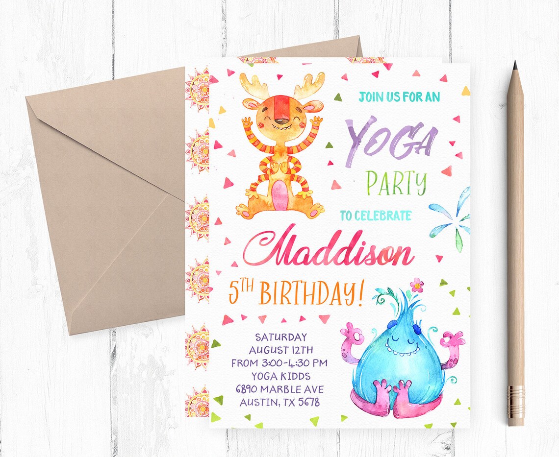 Yoga Birthday Invitation Yoga Invitations Yoga Birthday | Etsy