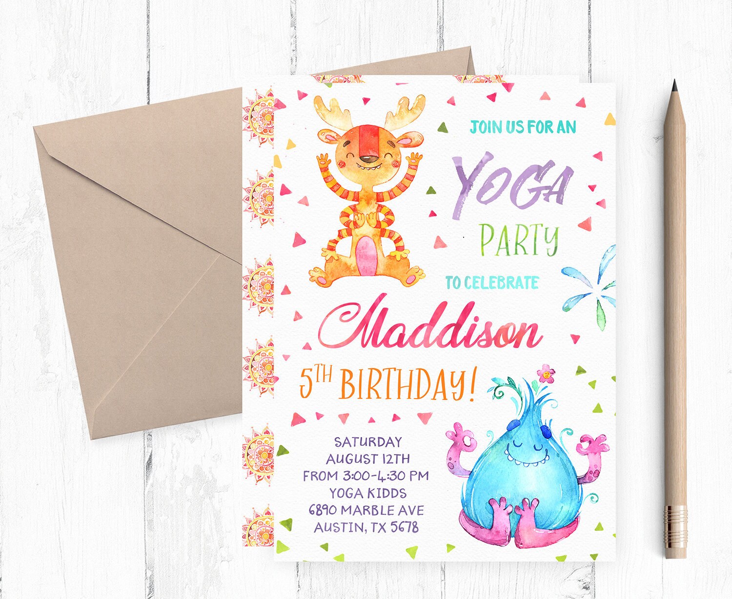 Yoga Birthday Invitation Yoga Invitations Yoga Birthday | Etsy
