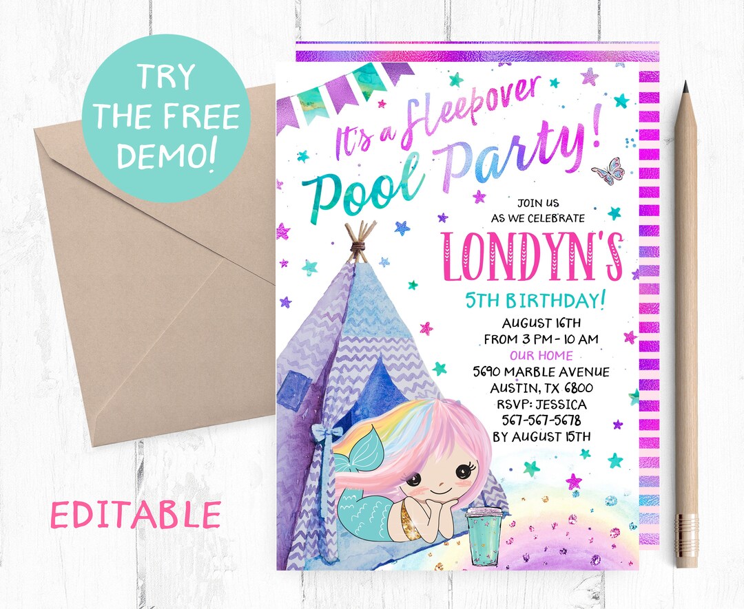 Mermaid Sleepover Invitation, Mermaid Slumber Party Invitations ...