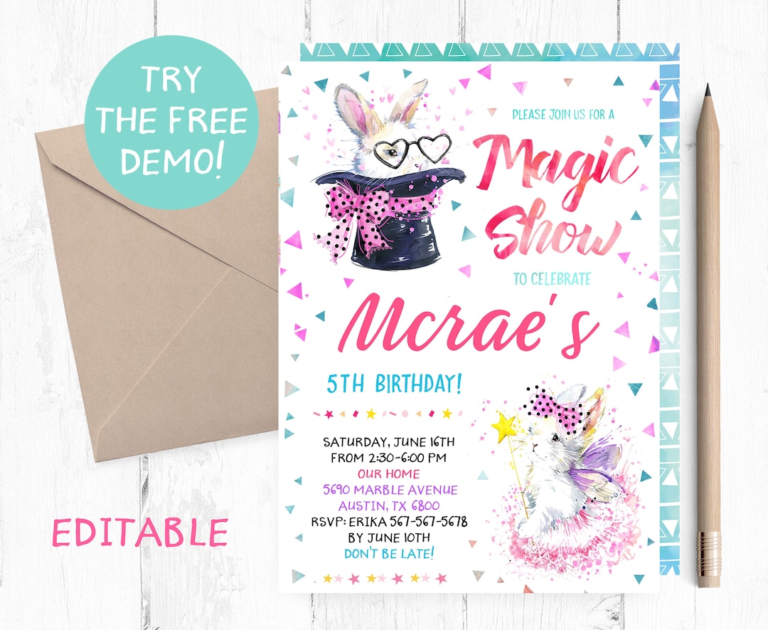 Magic Show Birthday Invitations, Magic Show Birthday Party, Magic ...