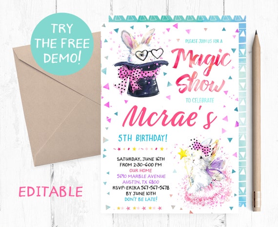 Magic Show Birthday Invitations Magic Show Birthday Party | Etsy
