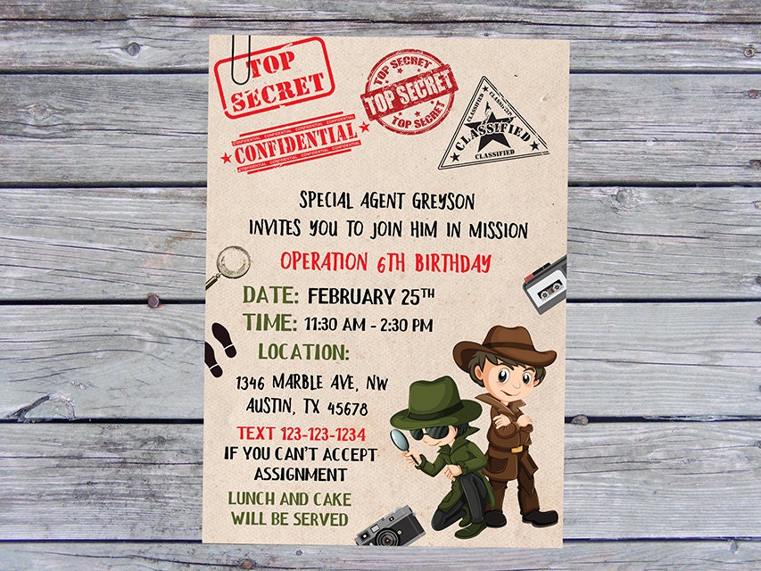 Detective Birthday Invitation Detective Invitation Spy | Etsy