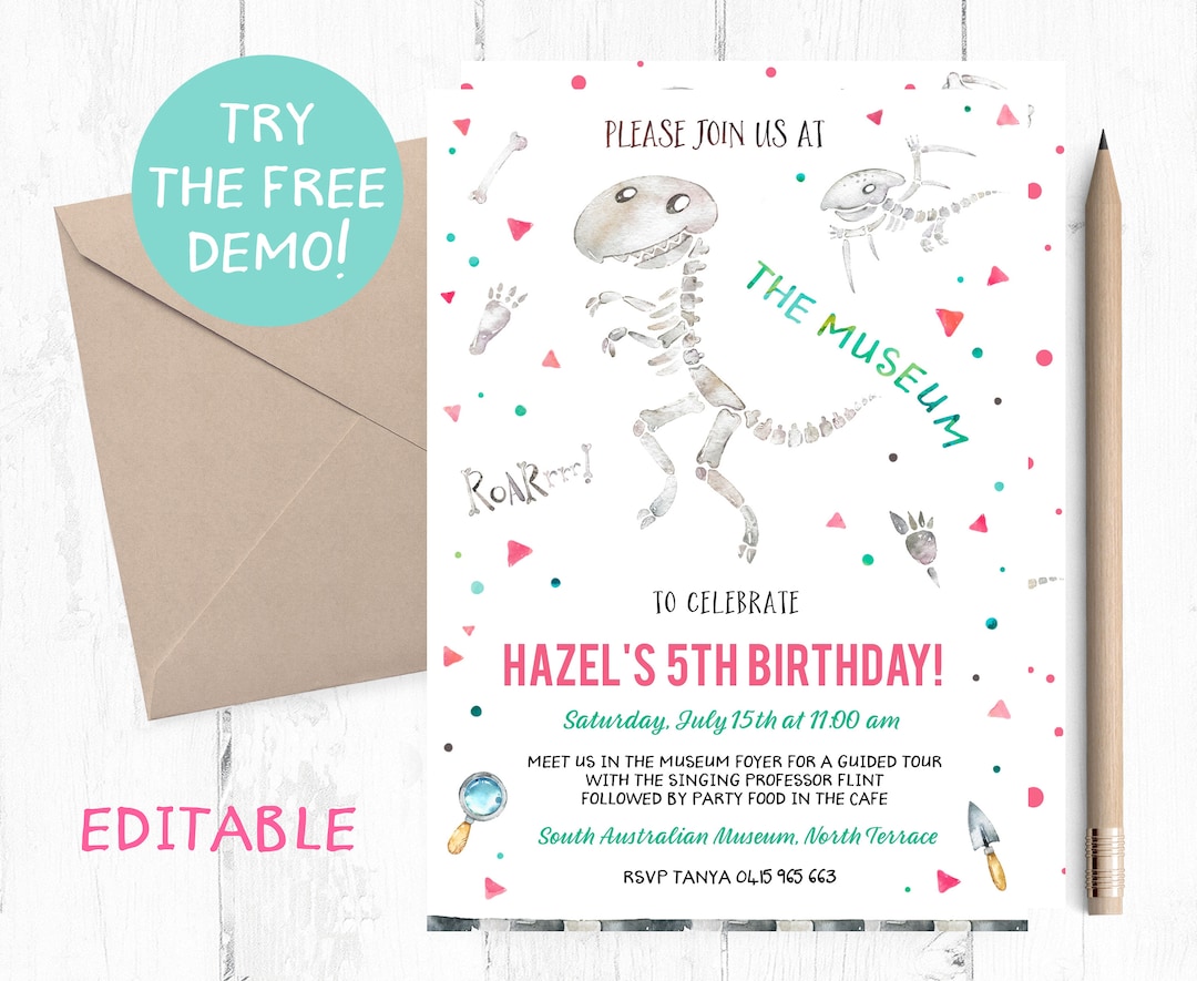 Museum Birthday Invitation Girl, Museum Birthday Party Invitations ...