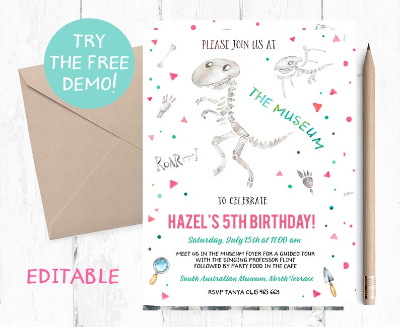 Museum Birthday Invitation Girl, Museum Birthday Party Invitations ...