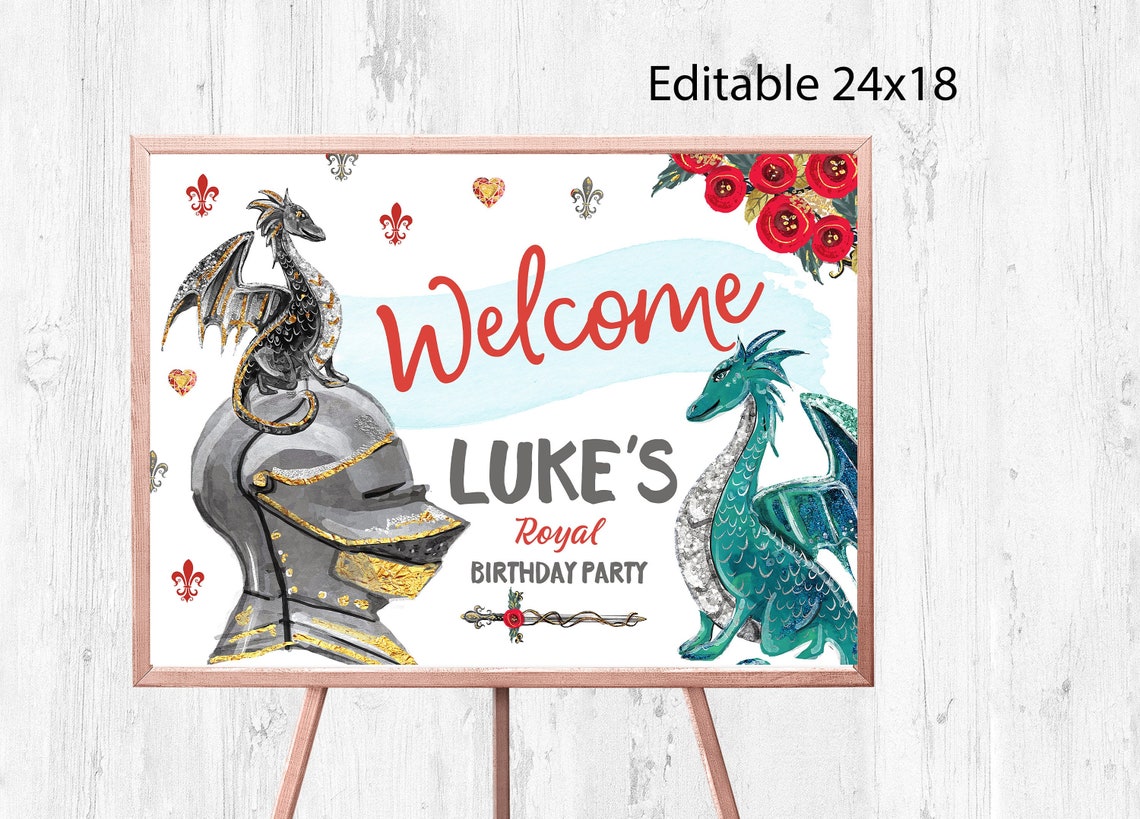 Editable Knight Centerpieces Knight Birthday Party Signs | Etsy