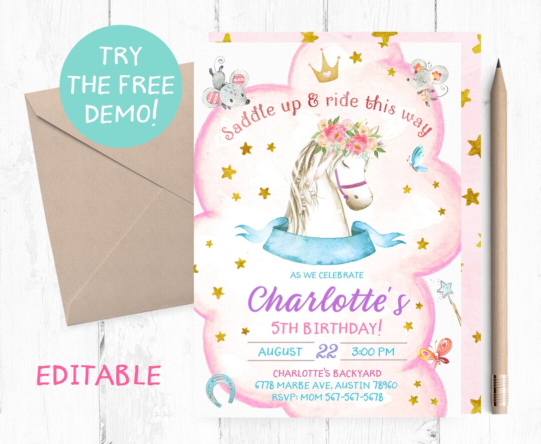 Pony Invitation, Pony Birthday Invitation, Pony Birthday Party ...