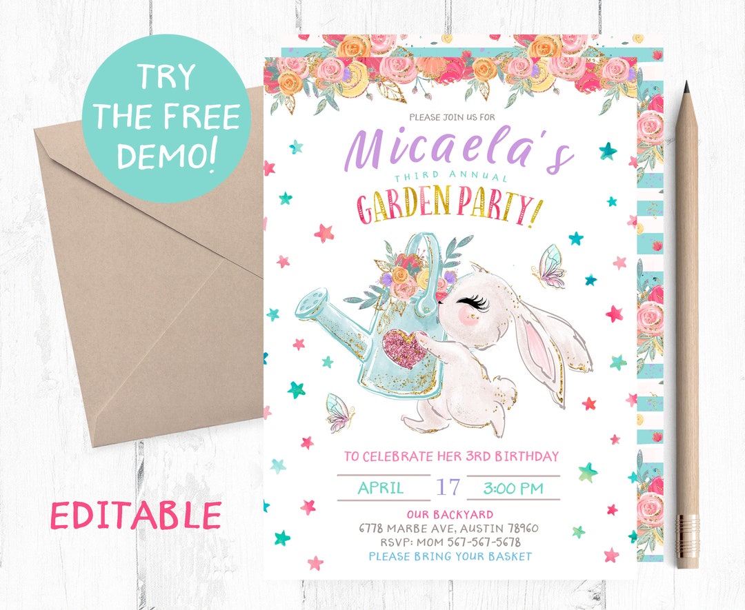 Bunny Garden Party Invitation, Bunny Garden Party Invitations, Spring ...