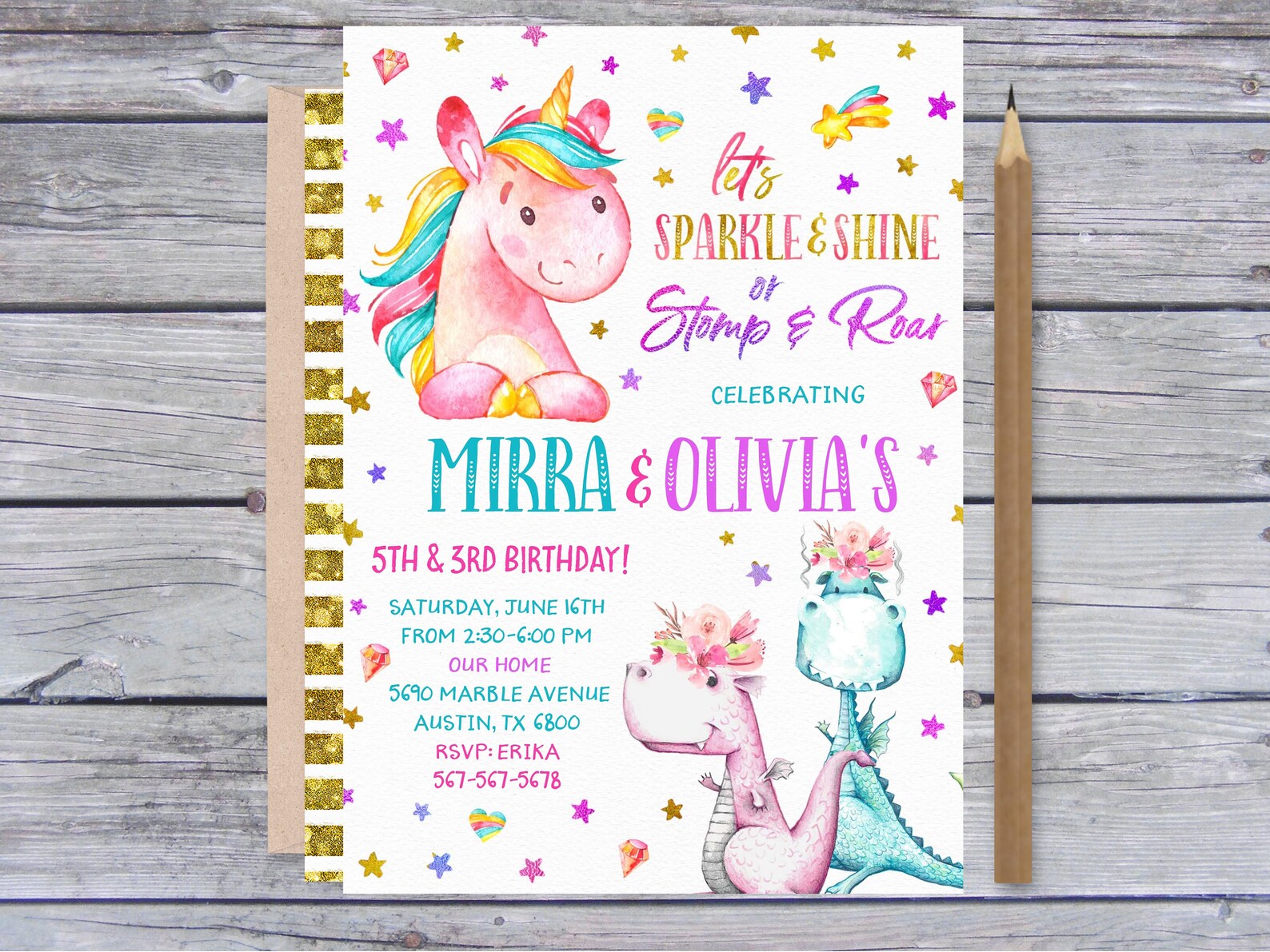 Editable Unicorns and Dinosaurs Invitation Unicorns Dinosaurs - Etsy