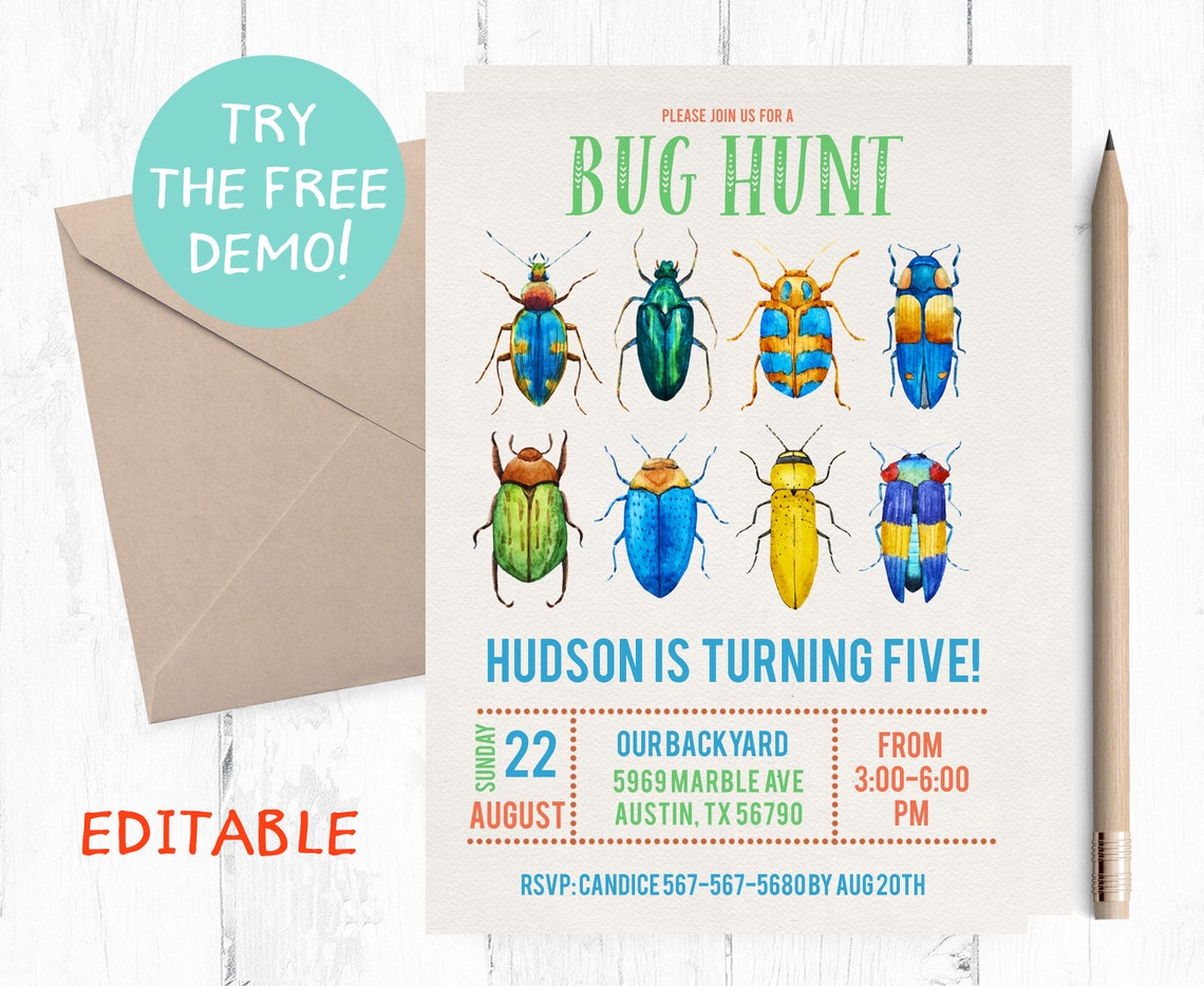 Bug Birthday Invitation Insect Invitations Insects - Etsy
