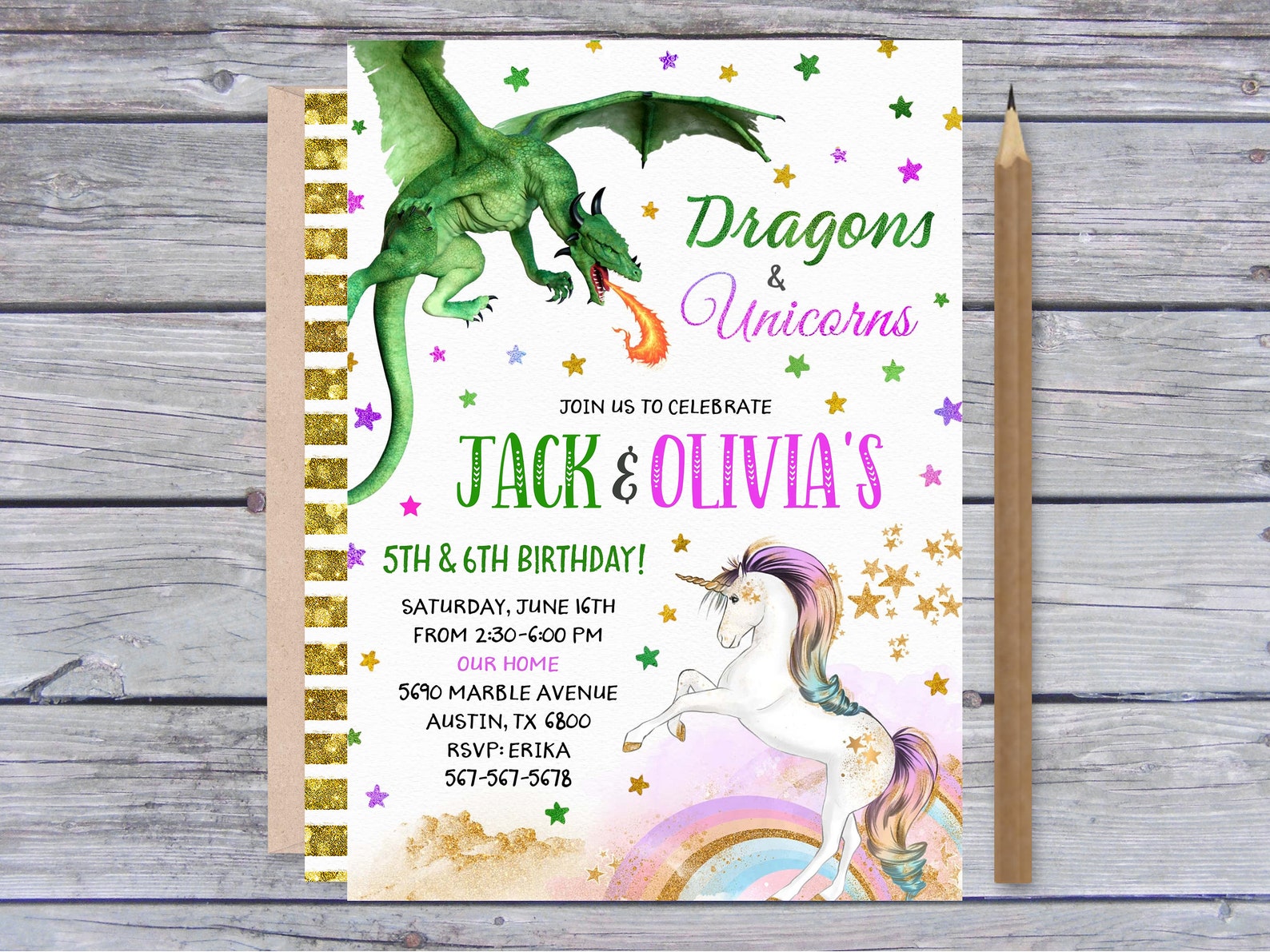 Editable Joint Dragons and Unicorns Invitation Dragons - Etsy