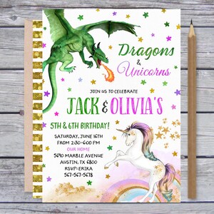 Editable Joint Dragons and Unicorns Invitation, Dragons Unicorns ...