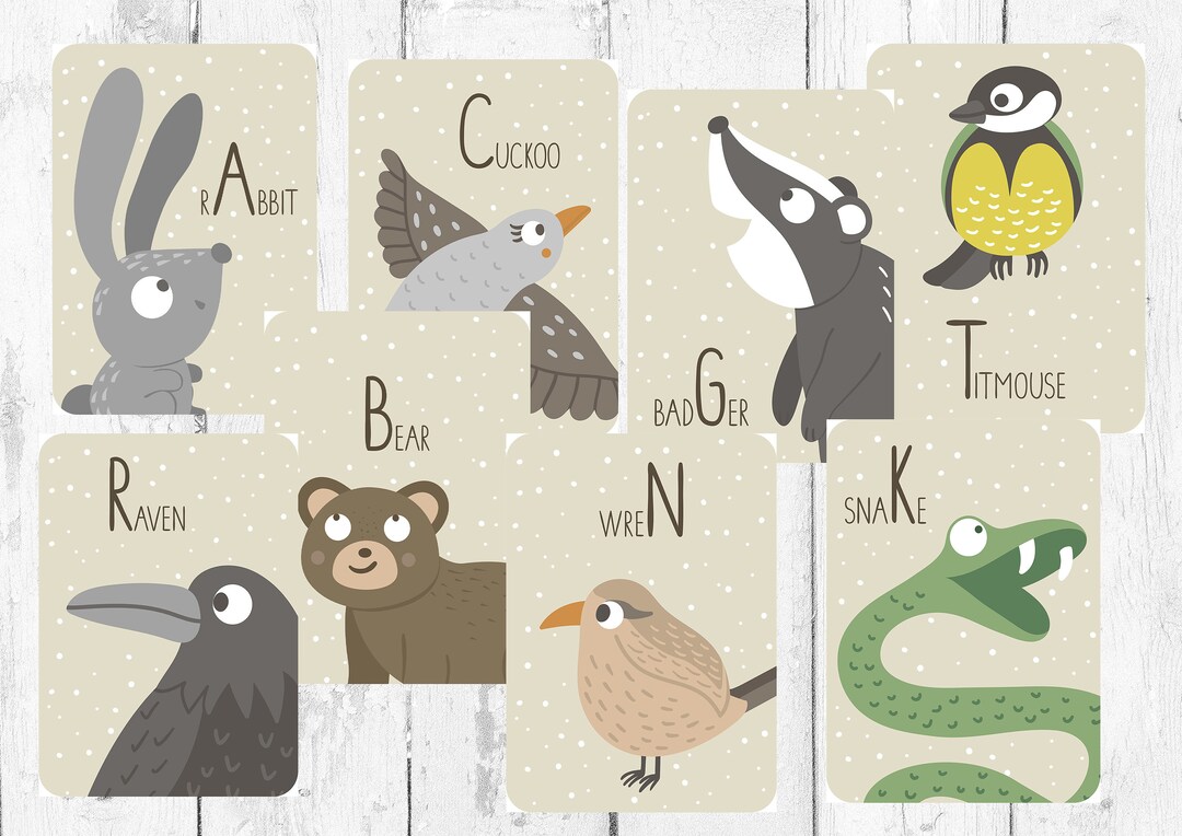 Woodland ABC Flash Cards, Animals Alphabet Cards, Alphabet Flash Cards ...