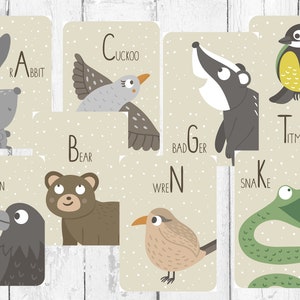 Woodland ABC Flash Cards, Animals Alphabet Cards, Alphabet Flash Cards ...