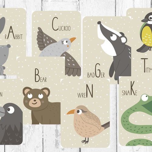 Woodland ABC Flash Cards Animals Alphabet Cards Alphabet - Etsy