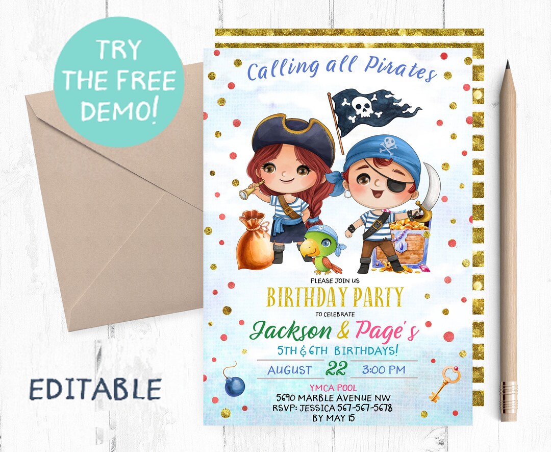 Joint Pirates Birthday Party Invitation, Joint Pirates Editable ...