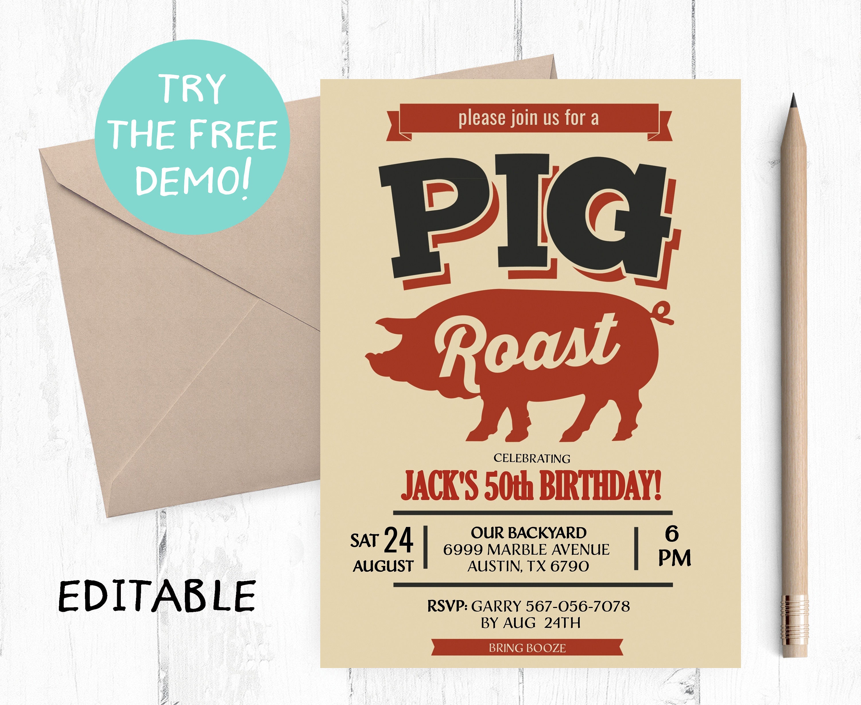 Editable Pig Roast Invitation Pig Roast Editable Template - Etsy