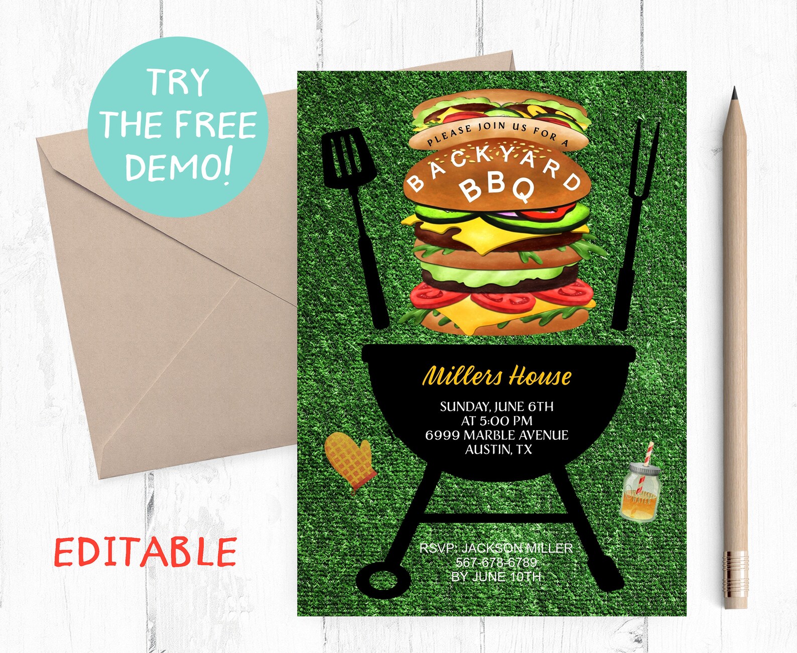 Editable BBQ Invitation, BBQ Party Invitations, BBQ Invitation Instant ...