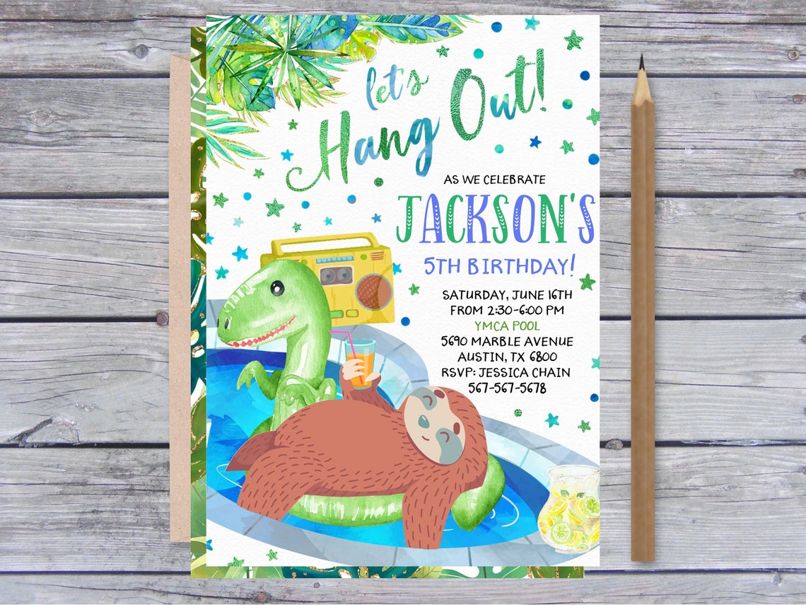 Editable Sloth Pool Boy Invitation Boy Sloth Pool Party - Etsy