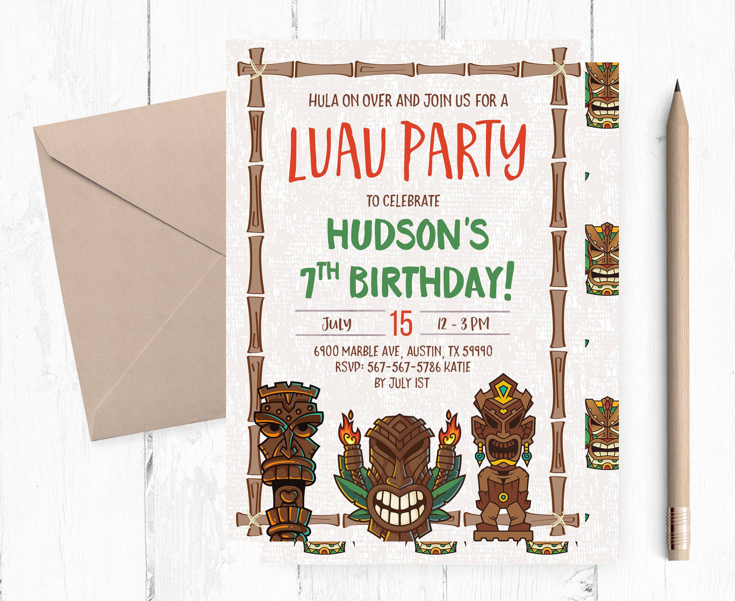 Tiki Invitation Hawaiian Invitations Luau Invitation | Etsy