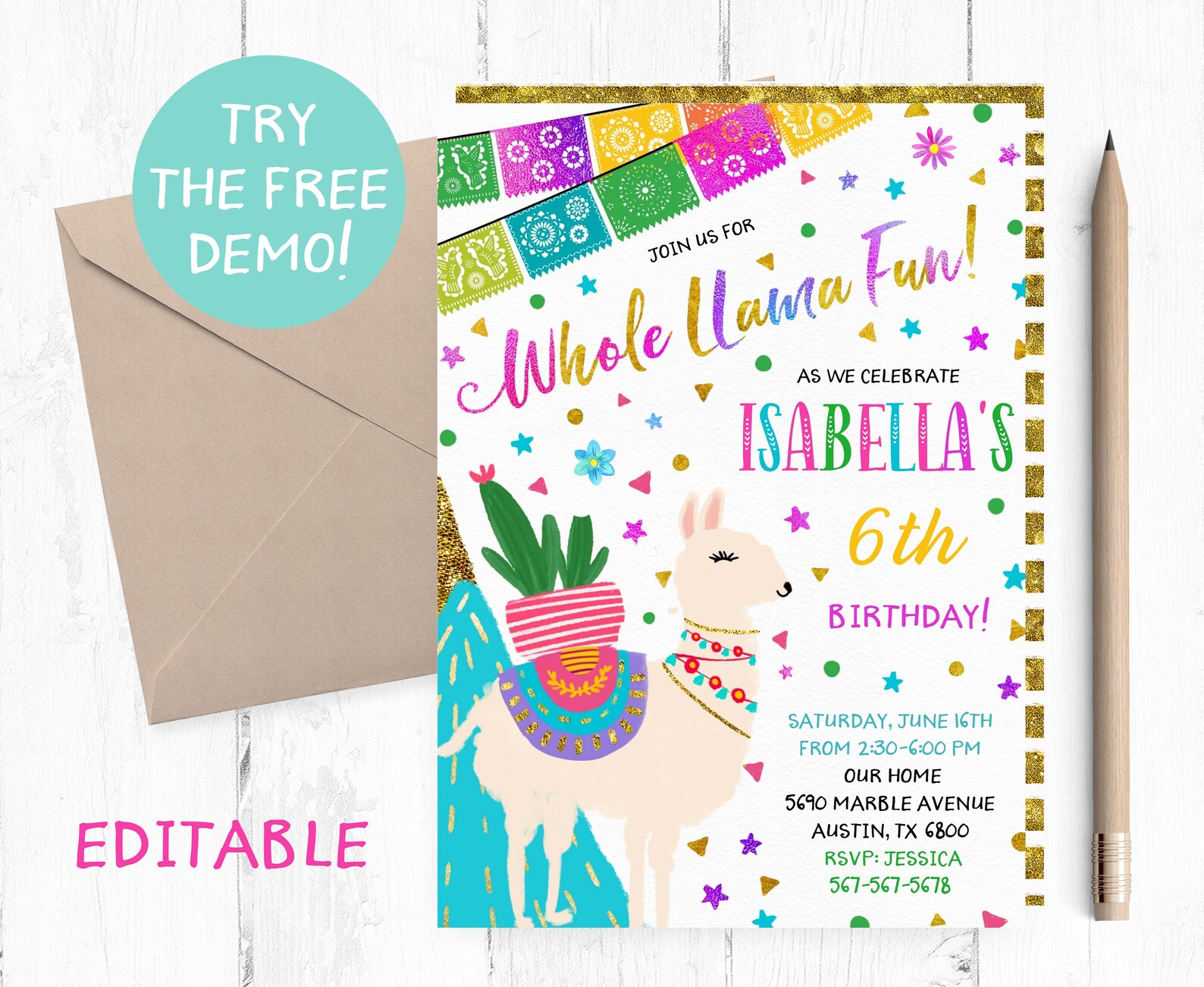 Editable Llama Fiesta Invitation Fiesta Llama Editable - Etsy