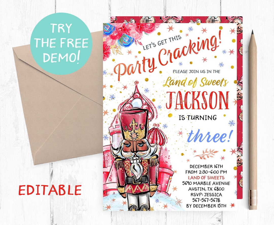 Editable Boy Nutcracker Invitation, Boy Nutcracker Birthday Party ...