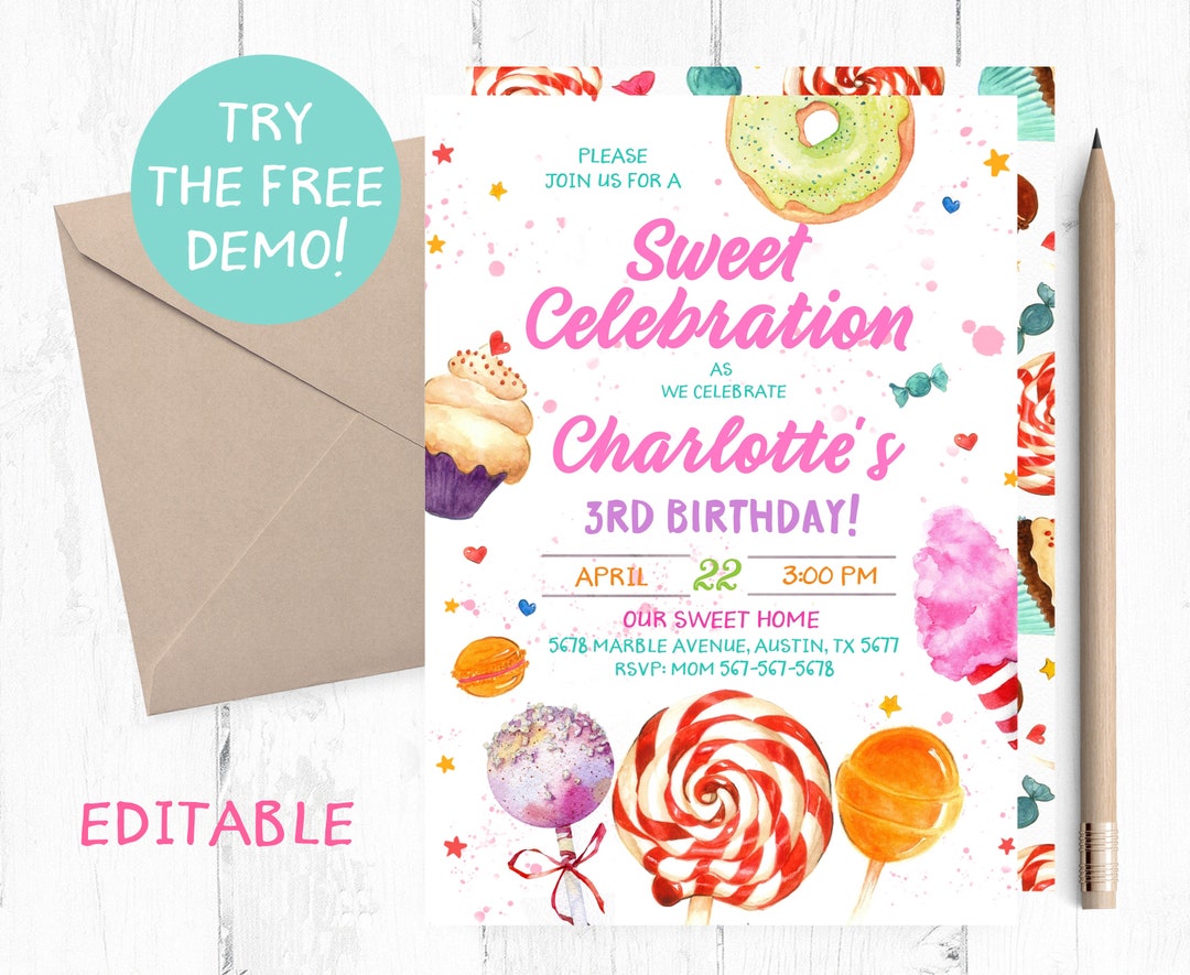 Sweet Celebration Invitation, Sweet Shoppe Invitation, Sweet Shoppe ...