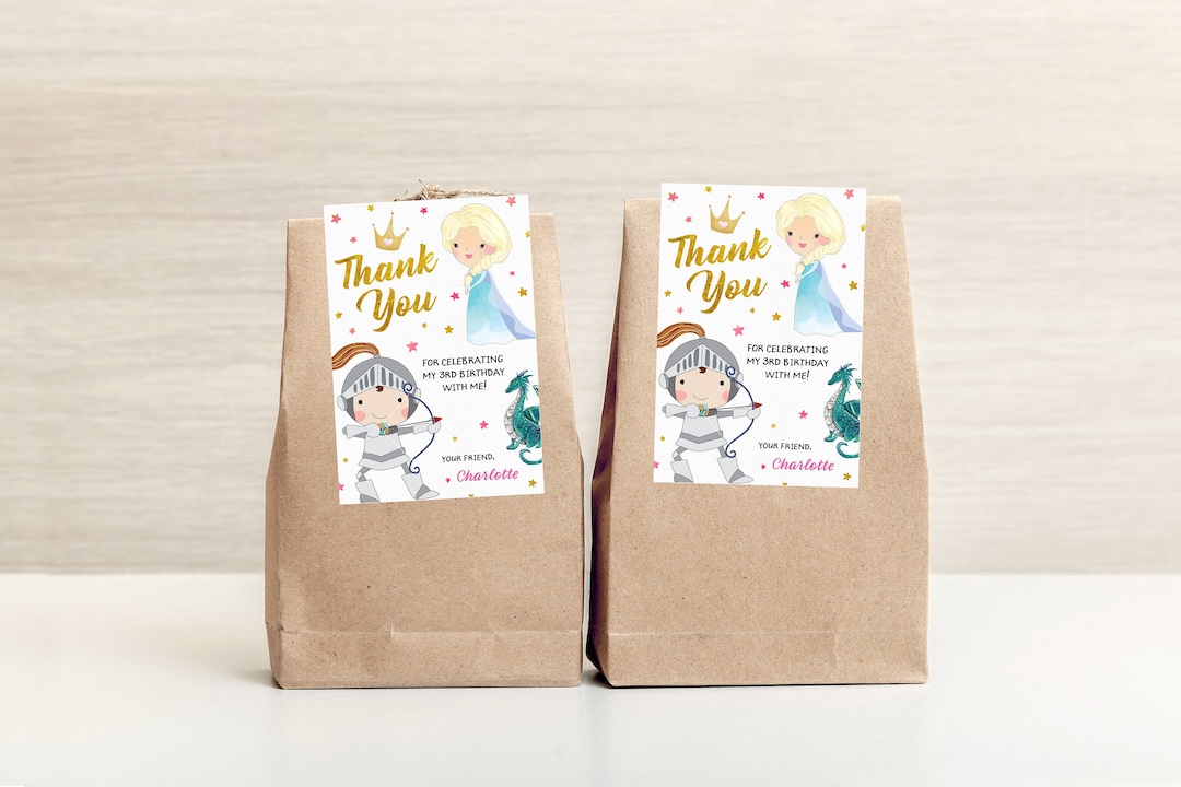 Princess and Knight Thank You Card, Editable Party Favors (PDF) - Etsy