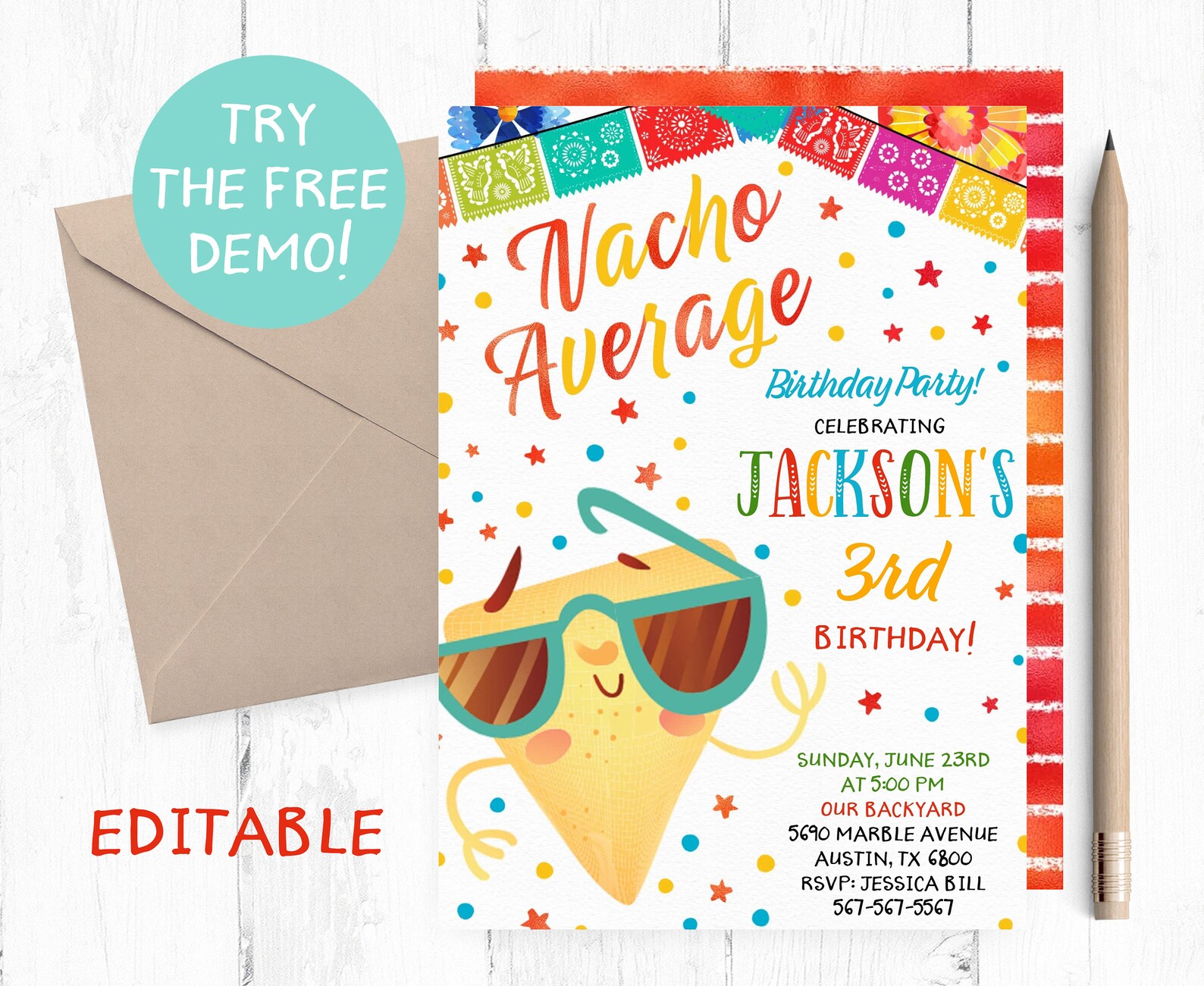 Editable Nacho Average Birthday Party, Nacho Average Invitations ...