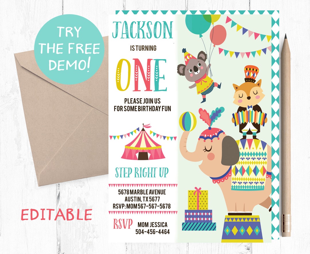 Circus Invitations, Circus Birthday Party, Circus Birthday Invitations ...