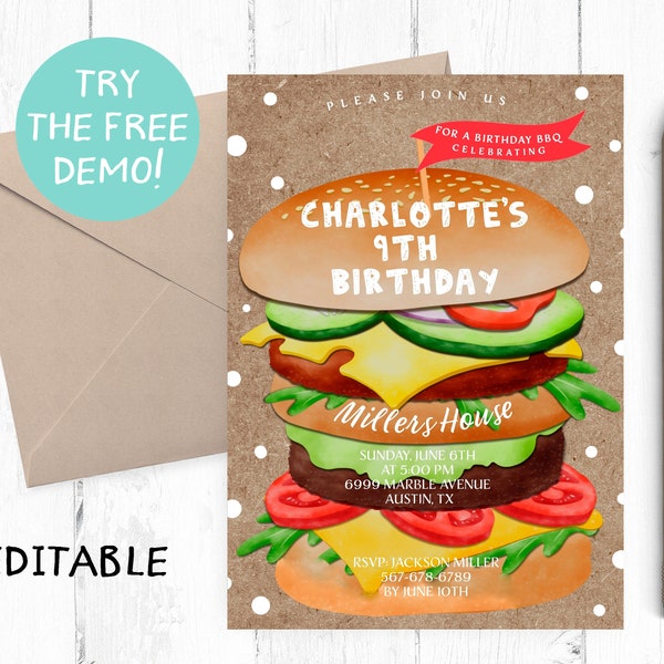Burger Birthday Invitation - Etsy