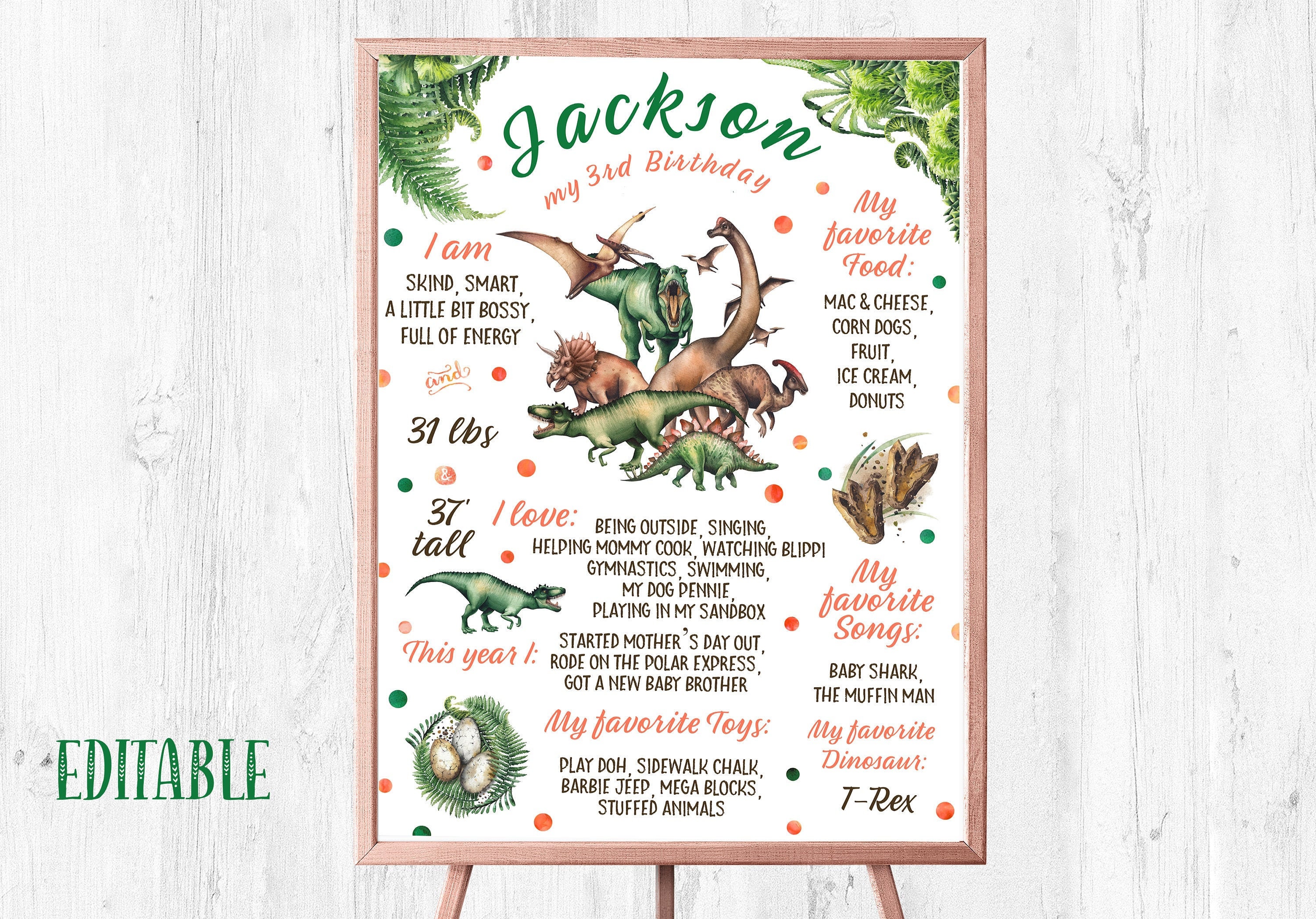 Editable Dinosaur Birthday Milestone Poster Template (18x13 Inches) - Etsy