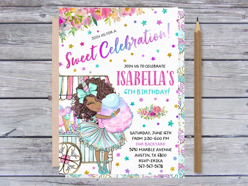 Editable Black Girl Candyland Invitation, Sweet Celebration (5x7 Inches ...