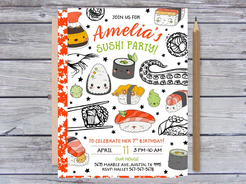 Sushi Invitation Girl Girl Sushi Party Invitations Cute | Etsy