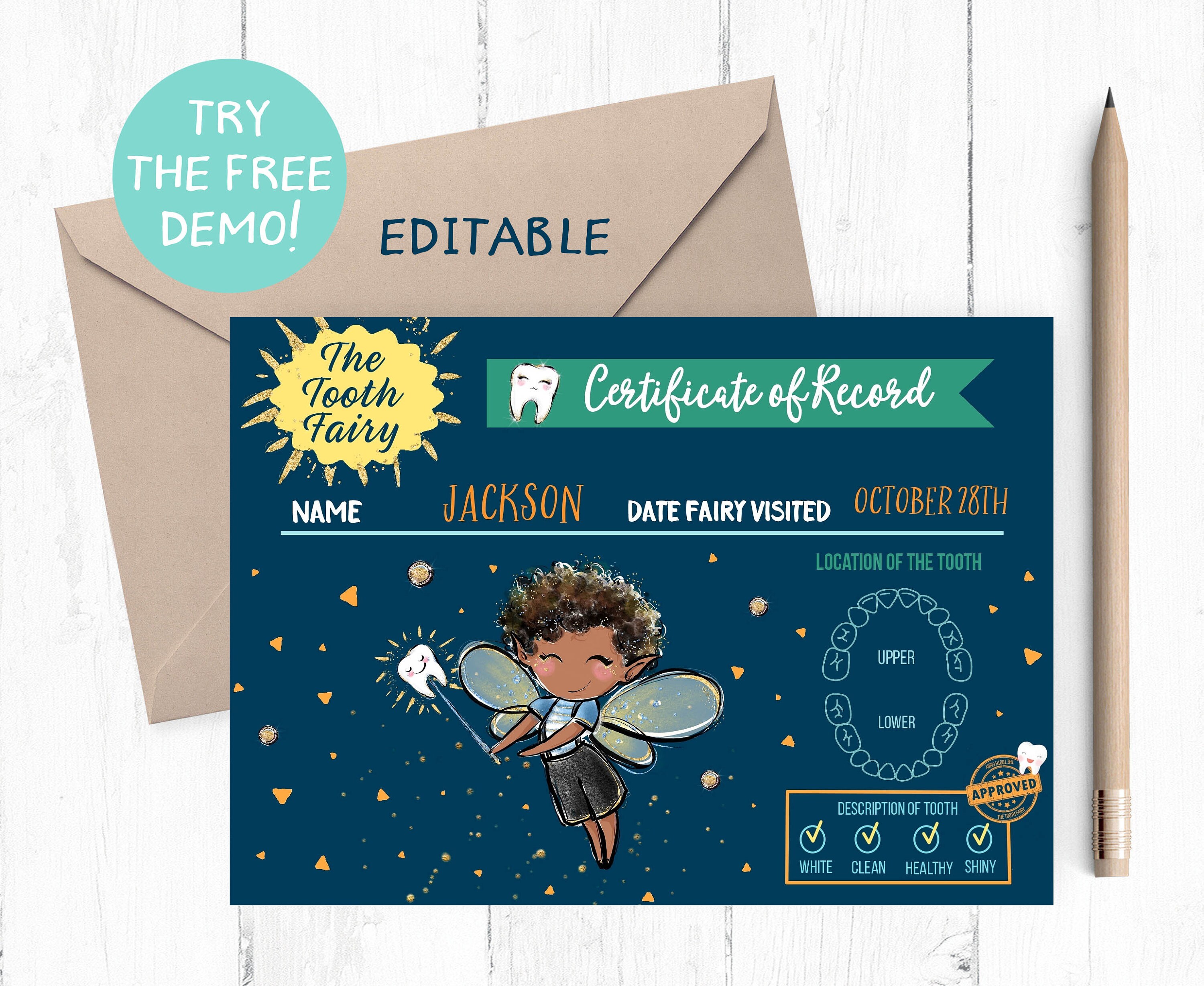 EDITABLE Black Boy Tooth Fairy Set Boy Tooth Fairy - Etsy