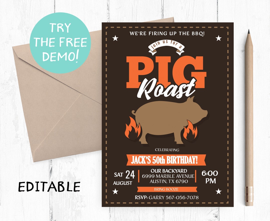 Editable Pig Roast Template, Pig Roast Birthday Invitation, Pig Roast ...