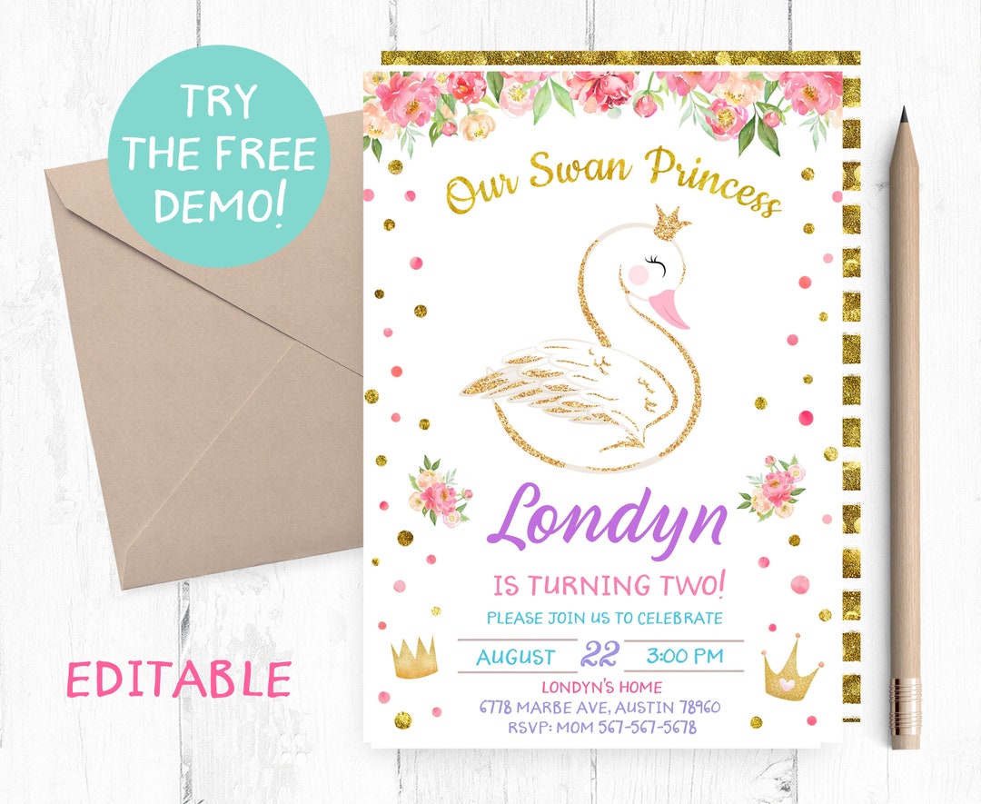 Swan Princess Invitation, Swan Princess Invitations, Swan Invitations ...