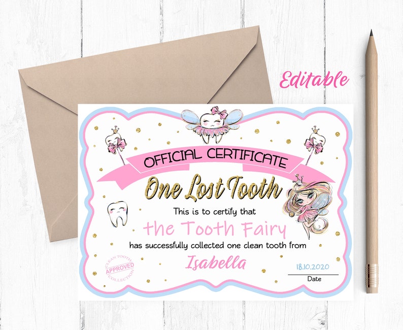 EDITABLE Blonde Tooth Fairy Certificate Tooth Fairy | Etsy