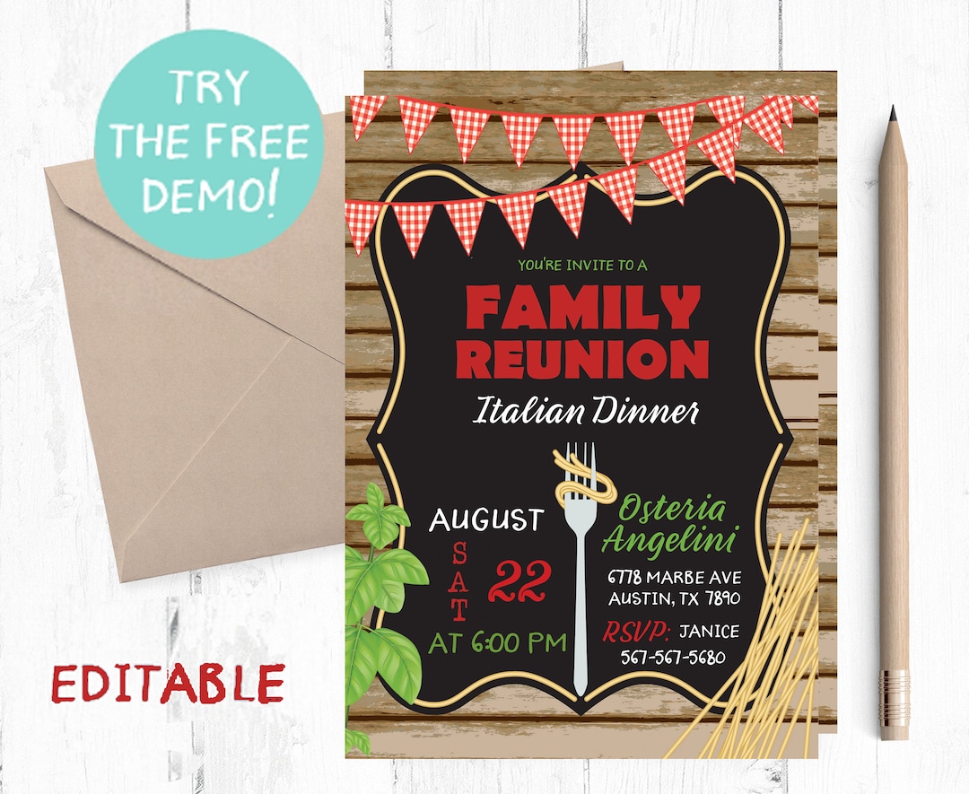 Italian Restaurant Family Reunion Invitation, Italian Family Reunion ...