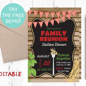 Italian Restaurant Family Reunion Invitation, Italian Family Reunion ...