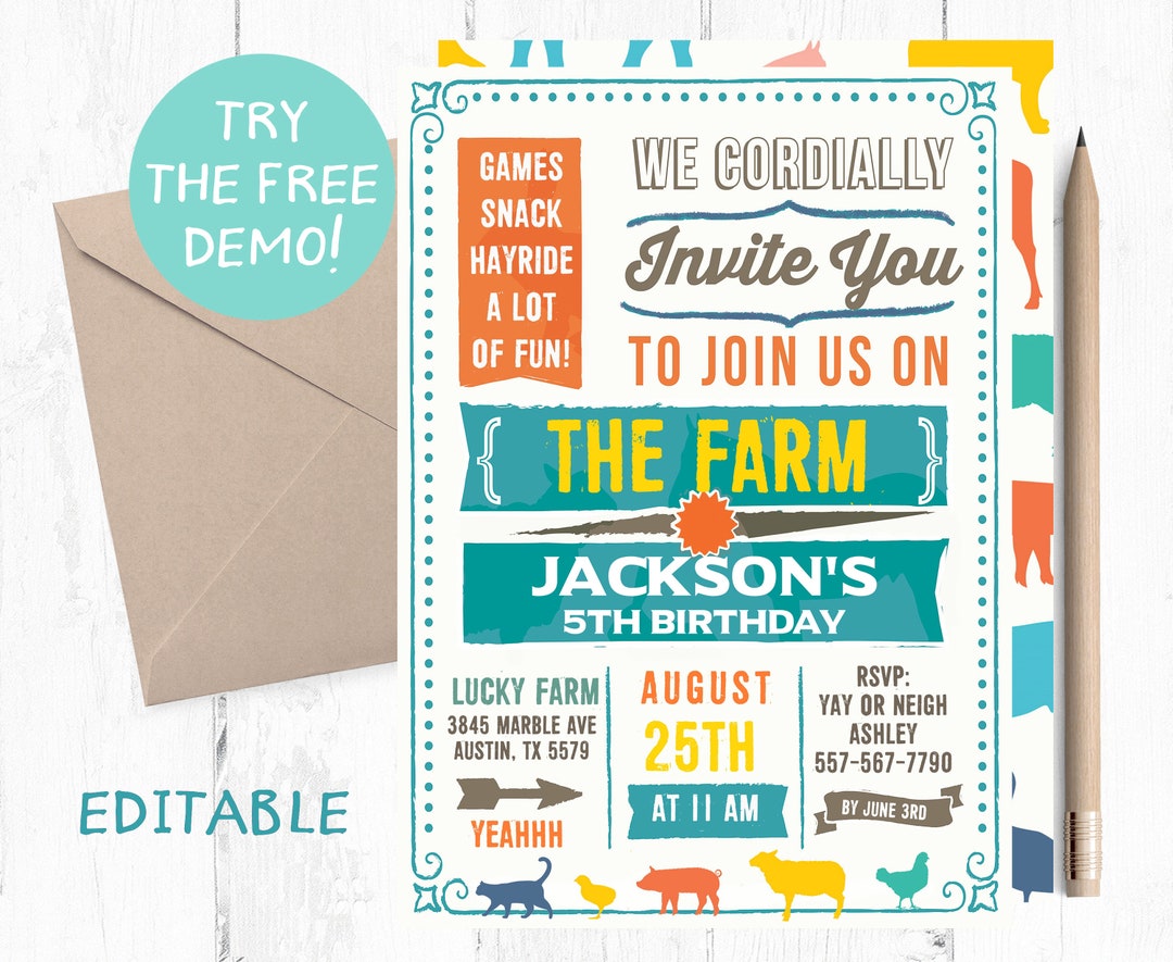 Farm Birthday Invitation, Farm Birthday Invitations, Farm Birthday ...