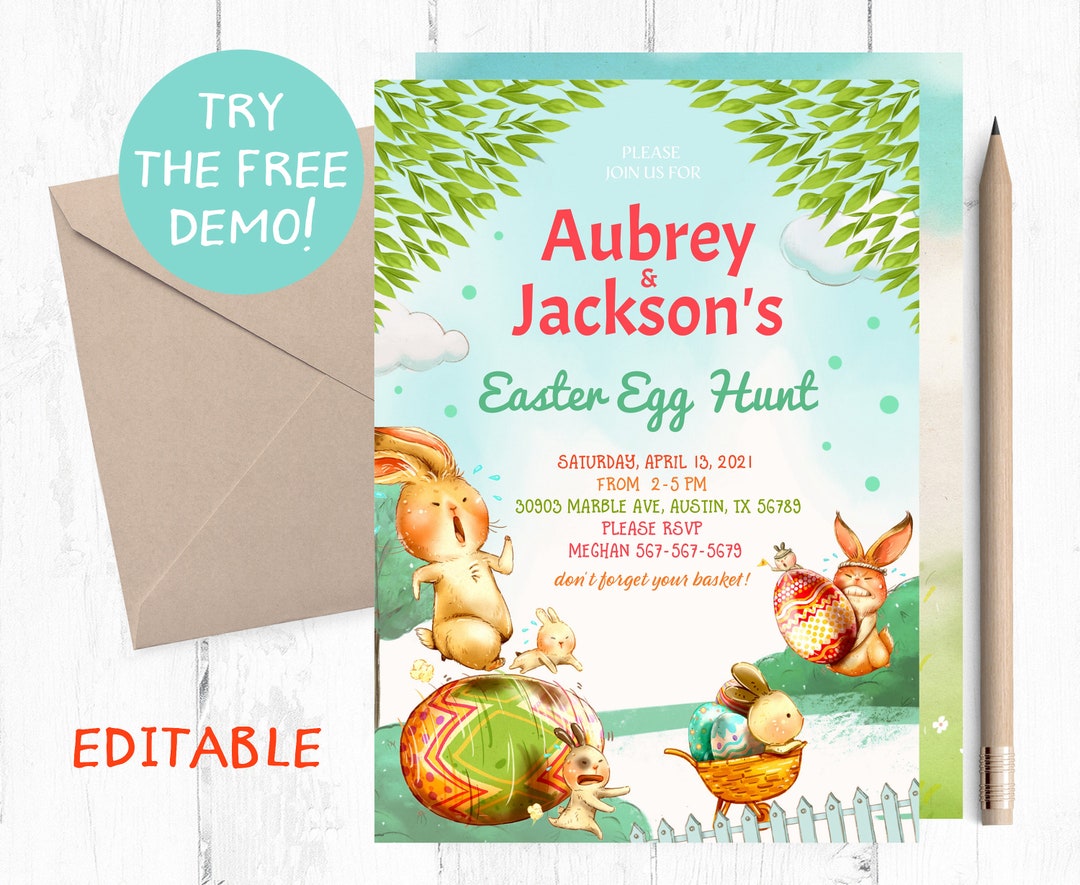 Editable Easter Egg Hunt Invitation, Easter Egg Hunt Editable Template ...