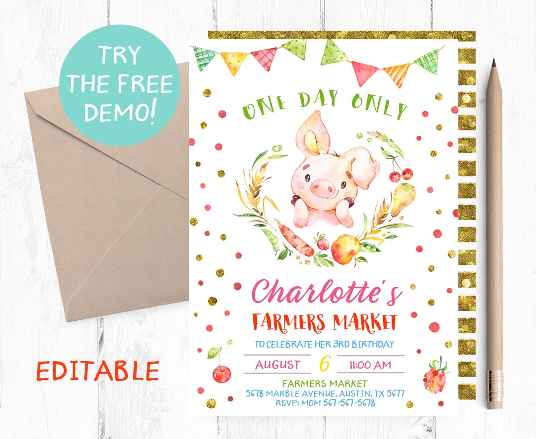 Farmers Market Printable Invitation, Farmers Market Digital Invitations ...