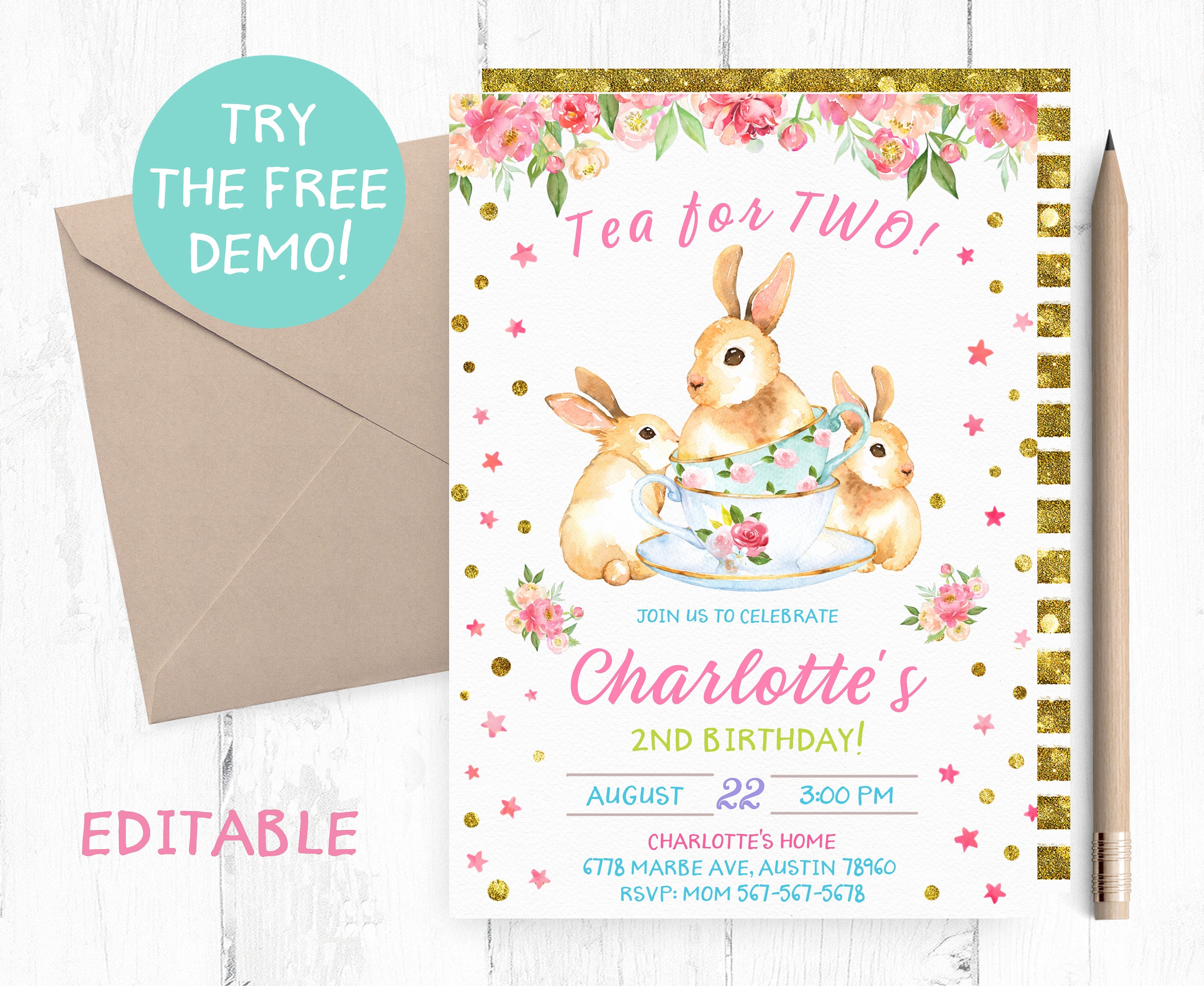 Spring Tea Party Invitation Bunny Tea Party Invitations - Etsy