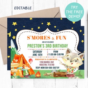 Editable S'mores Fun Invitation, Smores Fun Editable Template, Smores ...